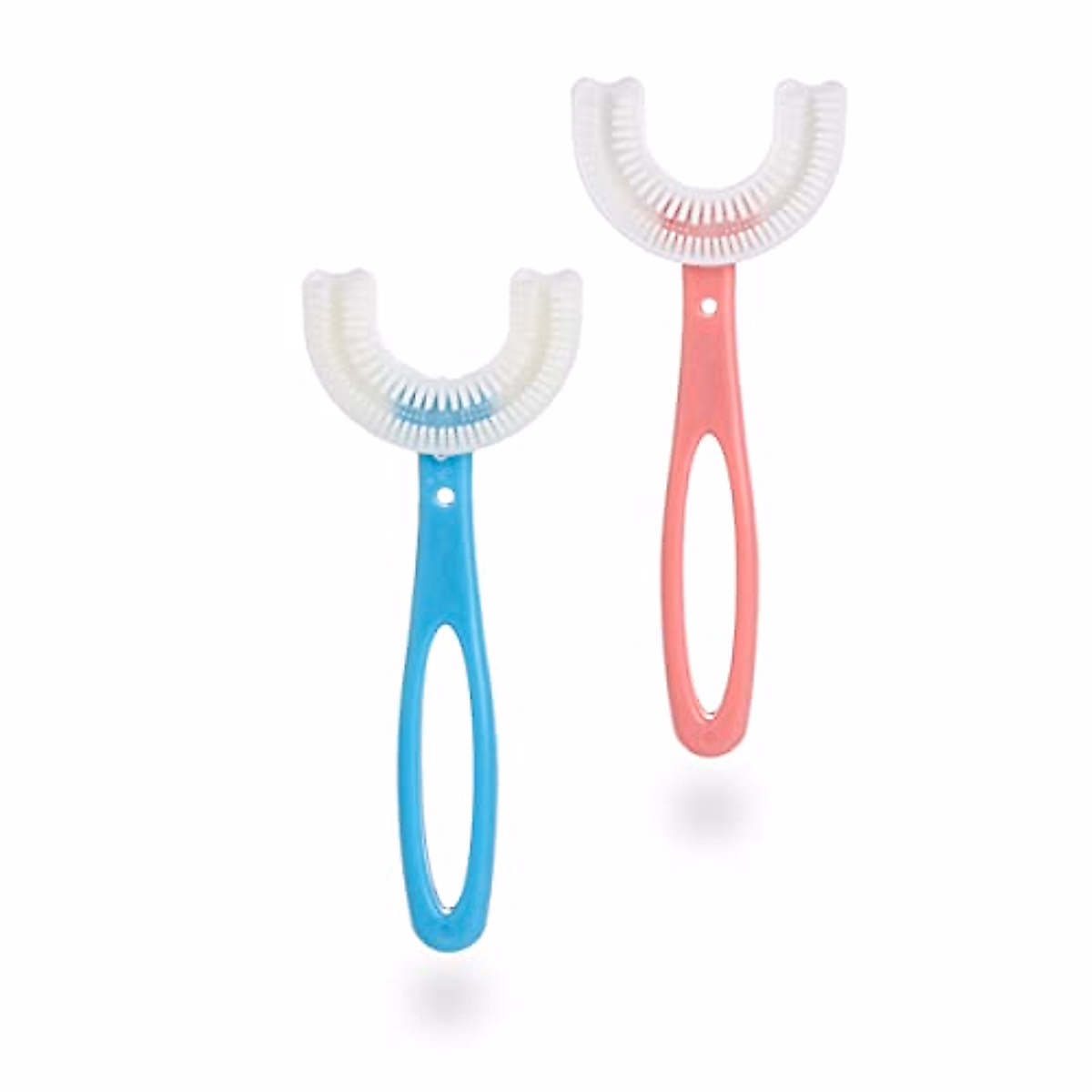 Tuaaivl Manual Toothbrushes for Kids 6-12 Years, 2PCS Kids Toothbrushes U Shape with Travel Case, Easy-Using 360° Oral Cleaning Manual Training Toothbrushes for Kids. (Blue+Pink)