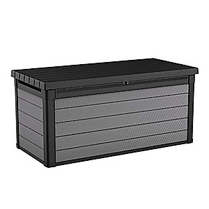 Keter Premier 150 Gallon Resin Large Deck Box for Patio Garden Furniture, Outdoor Cushion Storage, Pool Accessories, and Toys, Grey