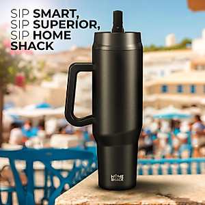 HOMESHACK 40 oz Tumbler with Handle and Foldable Straw Lid - Leakproof Insulated Stainless Steel Water Bottle - Hot & Cold Beverage Travel Mug - Reusable Iced Coffee Cup - Cupholder Friendly - Gift