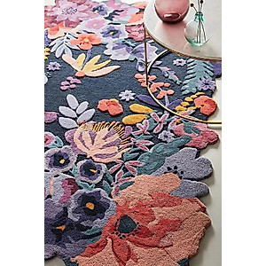 RestopuffHandmade Flower Multicoloured Irregular Area Rug 100% Imported Blended Wool Floral Area Rug (Blue, 5 x 8 feet)