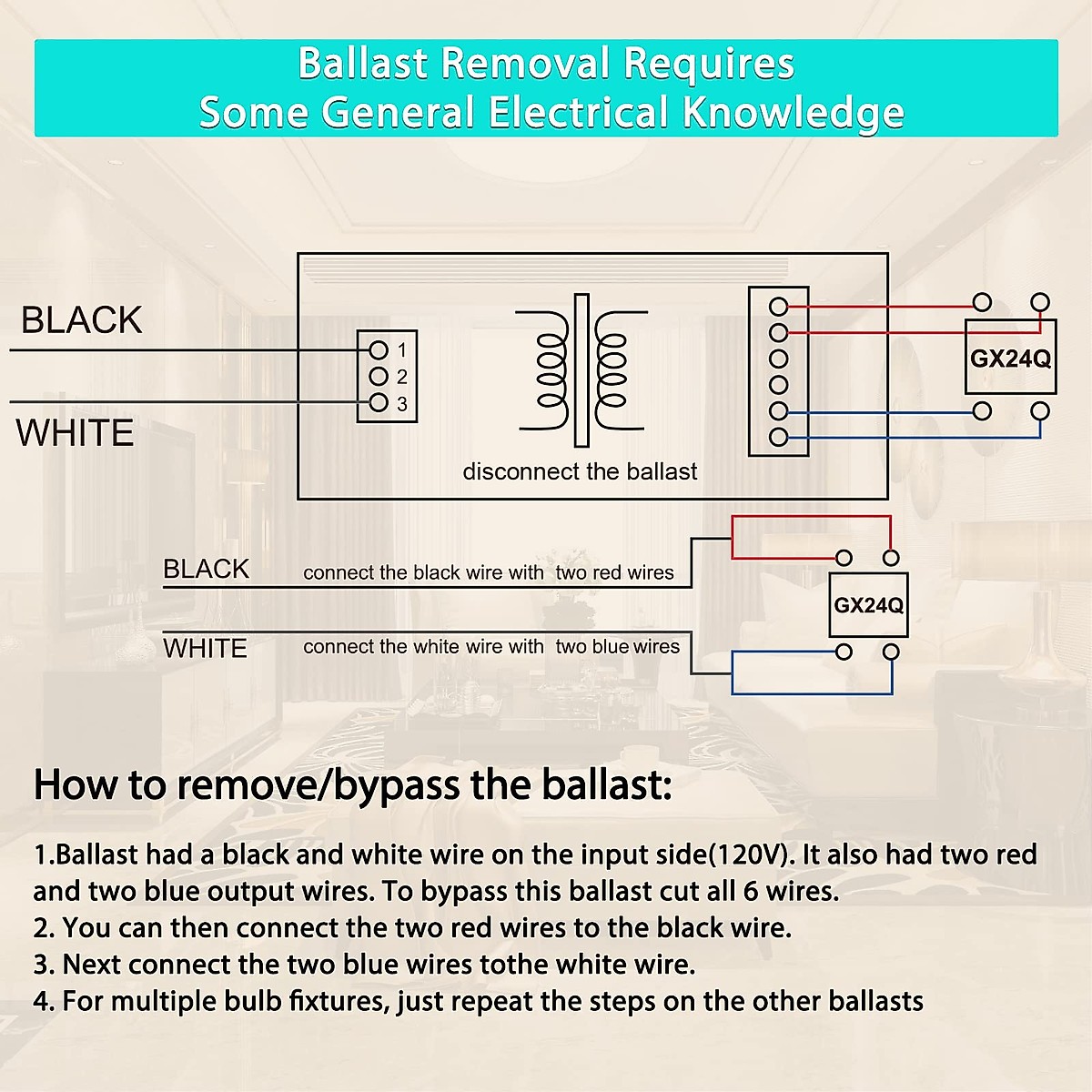 Lustaled Gx24q/G24q 4-Pin Base Light Bulbs, 12W Gx24 LED PL Recessed Lights, Daylight 6000K 26W CFL Replacement for Ceiling Light Downlight Wall Sconce, 4-Pack (Remove/Bypass The Ballast)