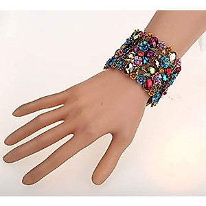 Szxc Women's Flower Stretch Cuff Bracelets - Flexible Band Fit Wrist Size 7 To 8 Inch - Lead Nickle Free - 2 Inch Wide (Multi-color)