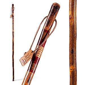 Brazos Handcrafted Wood Walking Stick, Hickory, Traditional Safari Style Handle, for Men & Women, Made in the USA, 55"