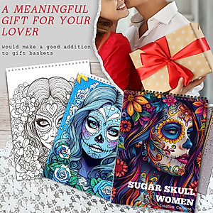 Sugar Skull Women Coloring Book for Adult Women Relaxation, Spiral Bound, Printed Single-Sided, Anxiety and Depression 24 Pages Coloring Book Arts and Crafts Sugar Skull Gift for Adult Women