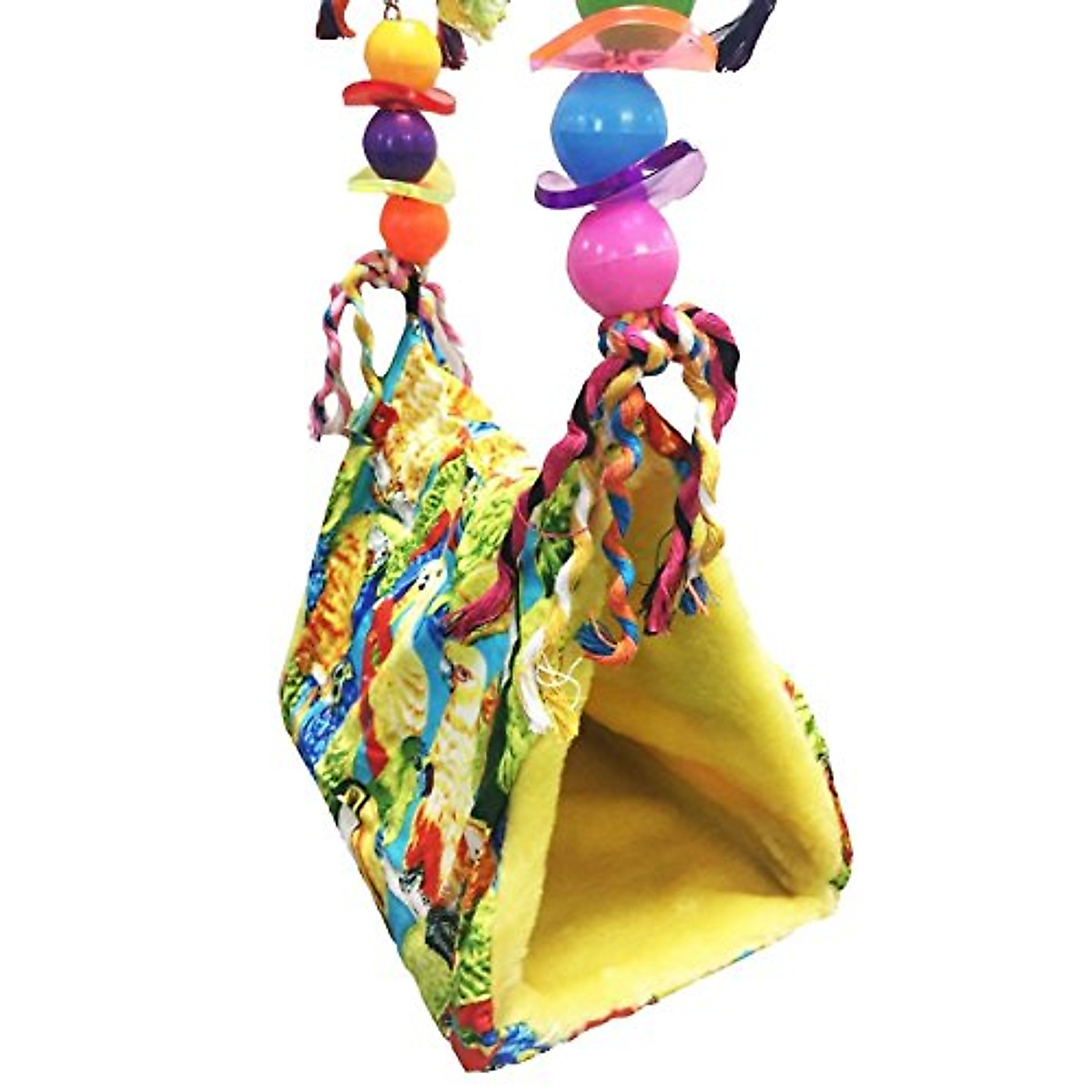 Parrot Printed Happy Hut Pet Cozzy Cage Snuggle Tent Bunk Hammock Bird Toy Toys Craft Cages Cockatiel Budgie Lovebird (Large, Yellow Print)