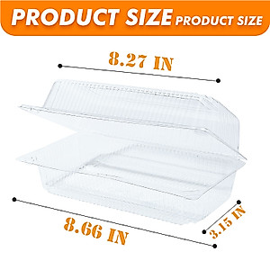 MANSHU 100 Pcs Clear Plastic Take out Containers,Disposable Clamshell Dessert Container with Lid, for Salads, Pasta, Sandwiches (8.66x5.12x3.15 in).