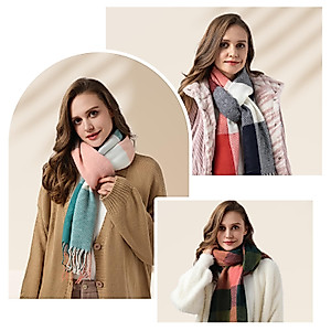 Scarf for Women - Women's Fall Winter Scarfs, Classical Scottish Checked Long Shawl Wrap Scarf, Soft and Warm Cashmere Scarf, Scarves for Women Lightweight- Pink & Green