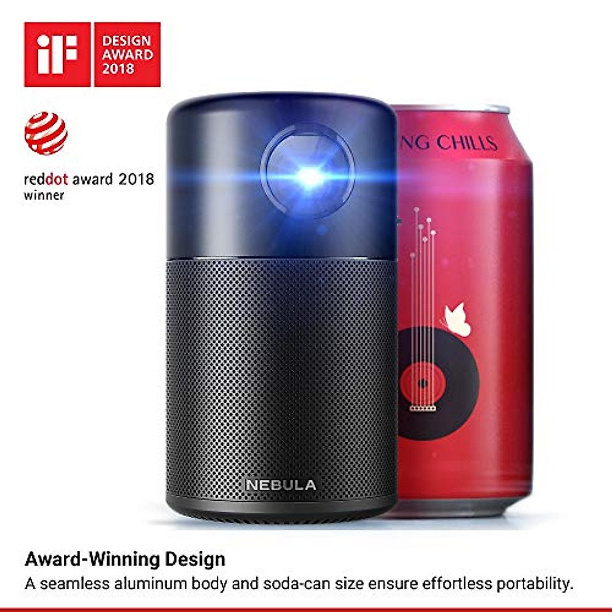  Nebula Capsule, by Anker, Smart Portable Wi-Fi Mini Projector, 100 ANSI lm Pocket Cinema, DLP, 360° Speaker, 100" Picture, 4-Hour Video Playtime, and App-Watch Anywhere (Renewed) 