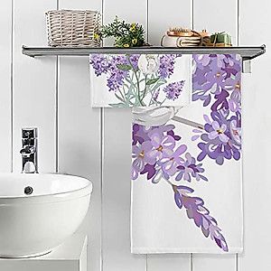 Lavender Peony Bath Towel Set Cotton Bath Towels for Bathroom Soft Towel Set 1 Bath Towel 1 Washcloth Soft Absorbent Decorative Towels for Face and Body
