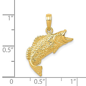 14K Gold Polished Textured Bass Fish Pendant style K5362