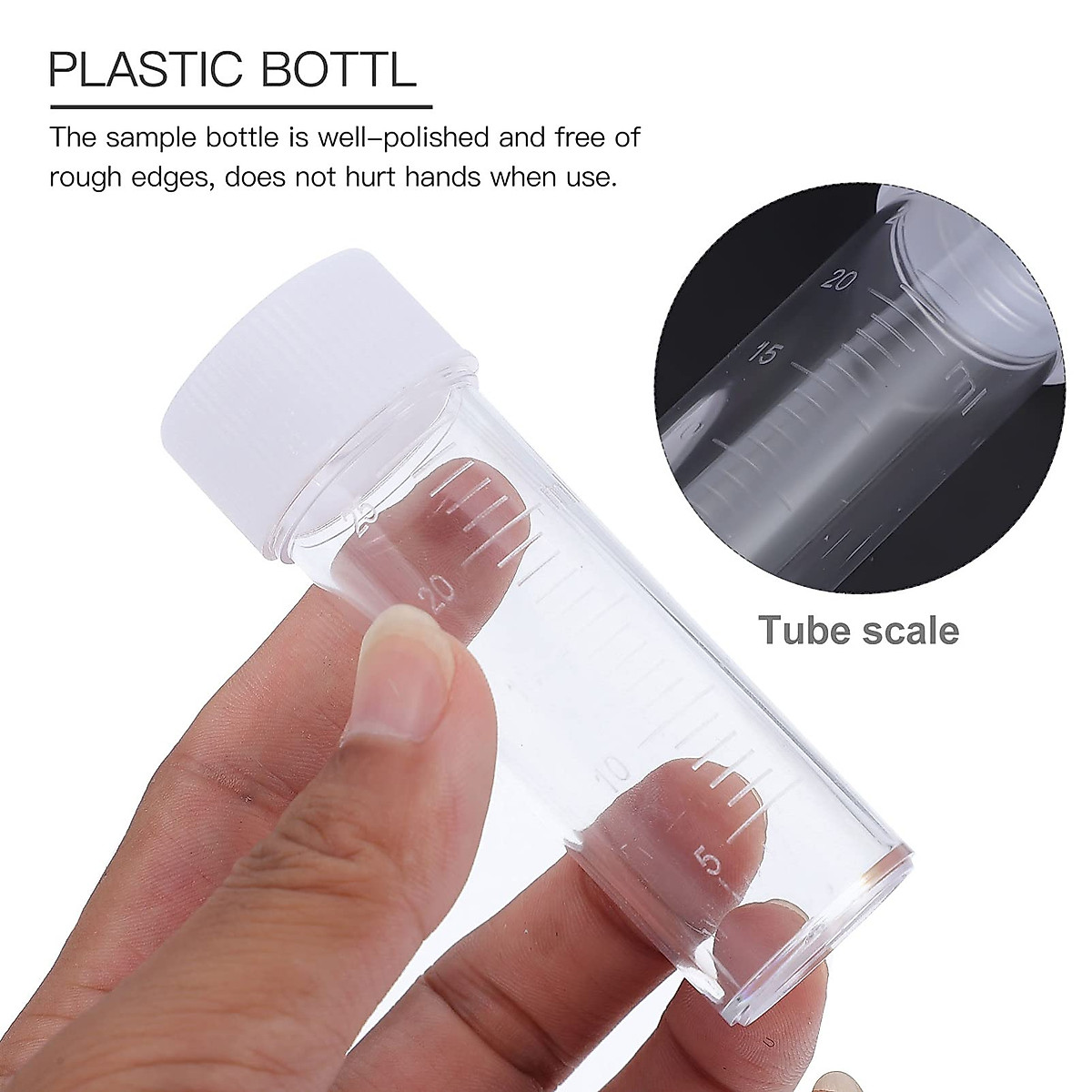 Baluue 50pcs Plastic Test Tubes Screw Caps Small Bottle Vial Storage Sputum Sample Vial Container for Lab Specimen Organizer 25ml