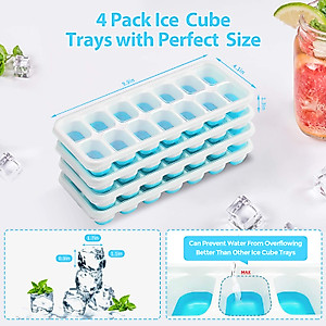 DOQAUS Ice Cube Trays 4 Pack, 56 pcs Silicone Ice Cubes Tray Maker with Spill-Resistant Removable Lid, Easy Release & Pop out, LFGB and BPA Free, Stackable Flexible, for Soup, Food, Cocktail, Coffee