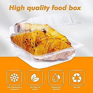 MANSHU 100 Pcs Clear Plastic Take out Containers,Disposable Clamshell Dessert Container with Lid, for Salads, Pasta, Sandwiches (5x5.12x2.36 in).