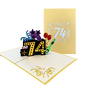 ALPHAK Happy 74th Birthday 3D Pop Up Card, Birthday 3D Greeting Card, 74th Birthday Gifts