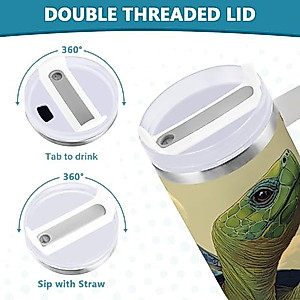 Slewiaeky Tumbler with Handle 40 oz Retro Tortoise Turtle Travel Mug with Lid and Straw Ocean Stainless Steel Vacuum Insulated Water Bottle Cup for Iced Tea Coffee Cold Beverages Cup Holder Friendly