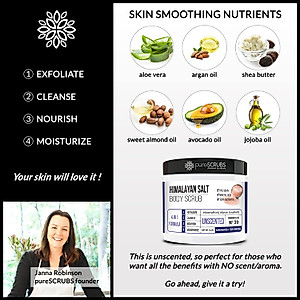 pureSCRUBS Premium Pink Himalayan Salt Body Scrub Set - Large 16oz UNSCENTED SCRUB, Organic Essential Oils & Nutrients INCLUDES Wooden Stirring Spoon, Loofah & Mini Exfoliating Bar Soap