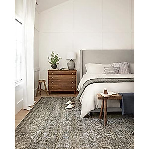 Loloi Layla Collection, LAY-13, Antique/Moss, 9'-6" x 14', .13" Thick, Area Rug, Soft, Durable, Vintage Inspired, Distressed, Low Pile, Non-Shedding, Easy Clean, Printed, Living Room Rug