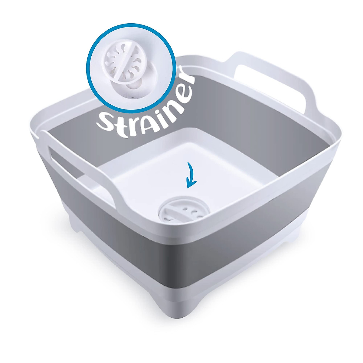 Home Spirit Collapsible Sink, Portable Dish Pan, Wash Basin Tub for Dish, Fruits, Vegetables, Textiles, Cloths, Beverages, Integrated Handle, Plug and Strainer, 9L Capacity