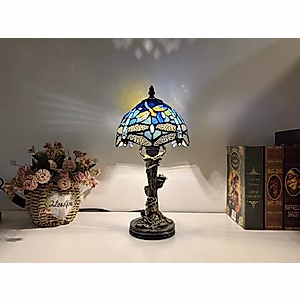 LGWW Tiffany Style Table Lamp Dragonfly Style Rose Base Stained Glass Bedside Lamp Antique Luxurious Bedside Desk Reading Light 15X8X8 Desk Light Metal Base Decor Bedroom Living Room Home Office