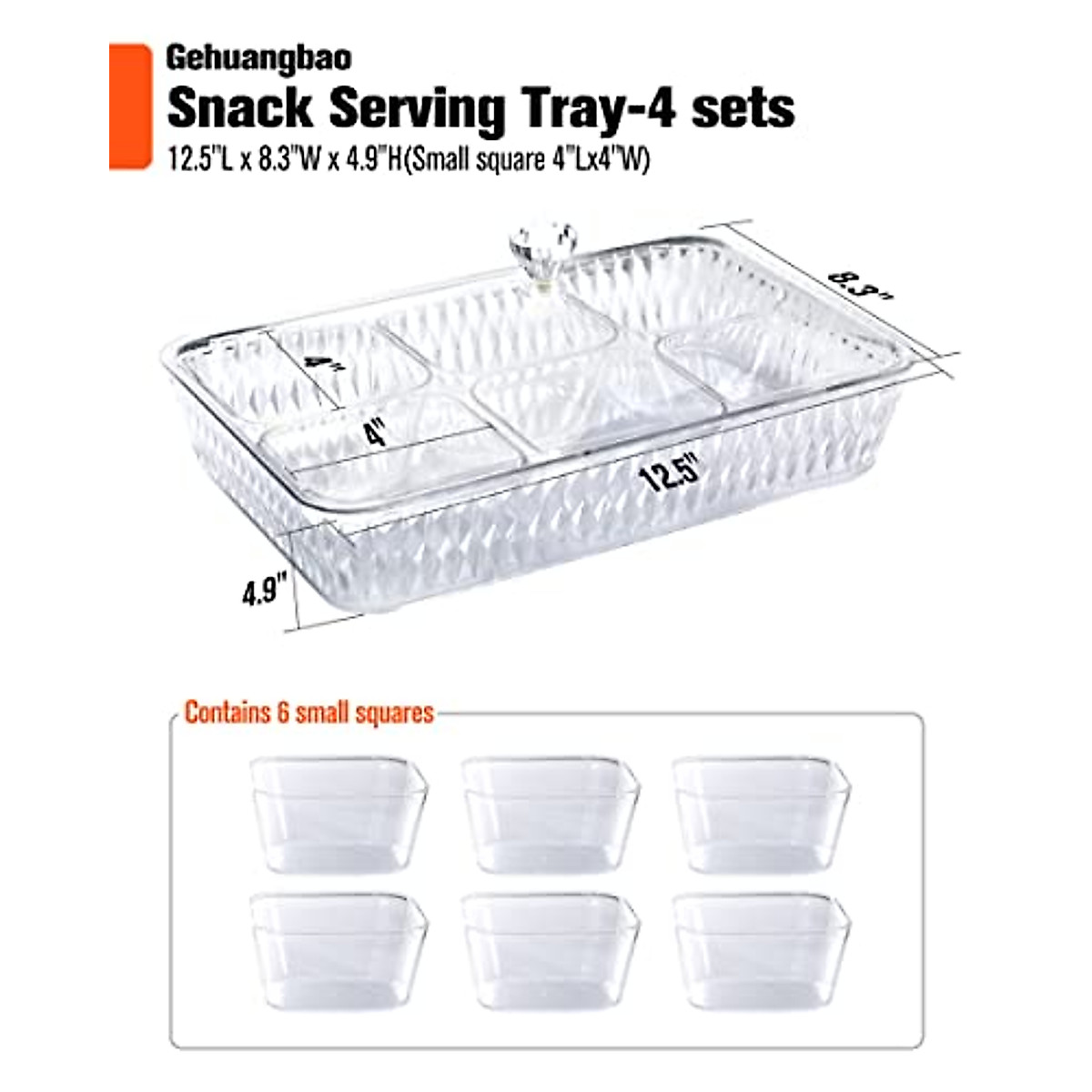 Gehuangbao Food container acrylic Serving Tray,Large Platter with Lid 24 Removable Bowls,Condiments Appetizers Snacks Nuts Platter,Perfect for Party Wedding Family (4 Sets)