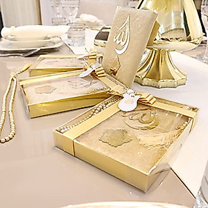 Pack of 5 Personalized Dua Book Prayer Beads Islamic Party Favor Gift, Decorated Gold Velvet Yaseen Dua Book Pearl Prayer Beads Muslim Gift Set for Ramadan Eid Hajj Umrah Wedding Baby Shower Ameen