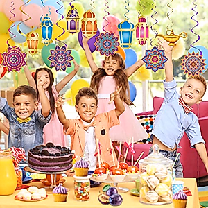 Arabian Nights Party Decoration Genie Lamp Mandala Swirls Ceiling Foil Party Decoration Eid Mubarak Decor for Indian Princess Baby Shower Moroccan Birthday Party Supplies 52 Pcs