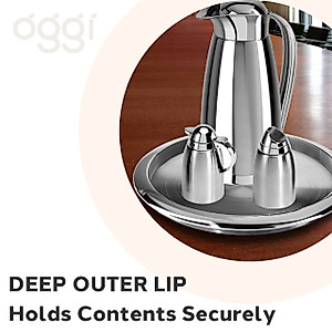 Oggi Round Tray Steel 14" - Ideal Coffee Table Tray, Decorative Tray, Tea Tray and Bar Serving Tray Stainless Steel, (7063.)