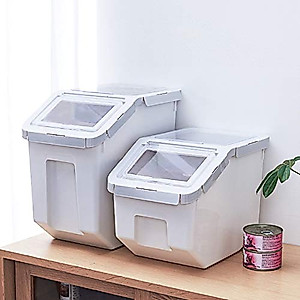 AnRui Dog Food Storage Container Airtight Plastic Rice Holder Dispenser Cereal Grain Organizer Box Pet Dog Cat Food Bin with Locking Lid, Measuring Cup, Scoop & Wheels, Grey, Small