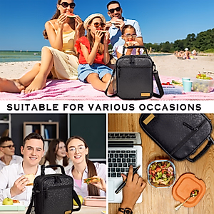 SIBOFUEGO Insulated lunch Box for Men Women - Cute Reusable Lunch Bag for Adult ，Small Lunchbox with Adjustable Shoulder Strap, Durable Cooler Tote Bag for Work Office Picnic Beach (Black Leopard)