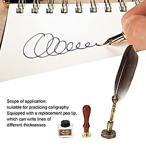 Feather Pen Set Calligraphy Pen and Ink Set Antique Quill Pen Refillable Ink Dip Pens Retro Carving Feather Signature Pen(Brown)