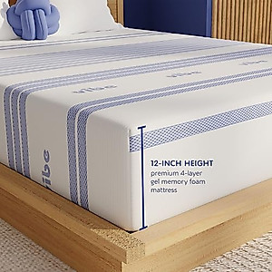 Vibe Gel Memory Foam Mattress, Fiberglass Free, 12-Inch CertiPUR-US Certified Bed-in-a-Box, California King, White