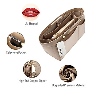 ZTUJO Purse Organizer Insert For Handbags, Silky Bag Organizer With 2 Zippers For Speedy Neverful Tote and More (Beige, Large)