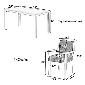 5 Piece Kitchen Dining Table Set, Wood Rectangular Dining Table with 4 Arm Upholstered Dining Chairs, Kitchen Room Table Set for 4 Persons (Beige)