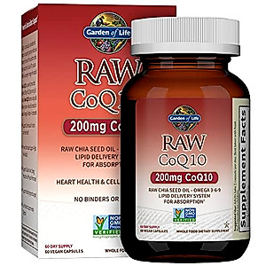 Garden of Life Vegetarian Omega 3 6 9 Supplement - Raw CoQ10 Chia Seed Oil Whole Food Nutrition with Antioxidant Support, 60 Capsules