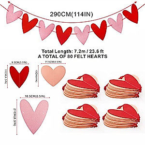 Valentines Day Decor, Heart Garland Love Banner Happy Valentines Day Banner Red Pink Glittery Heart Valentines Decorations Hanging Rustic Valentine Décor for Home Decor for Mantle Fireplace Wall