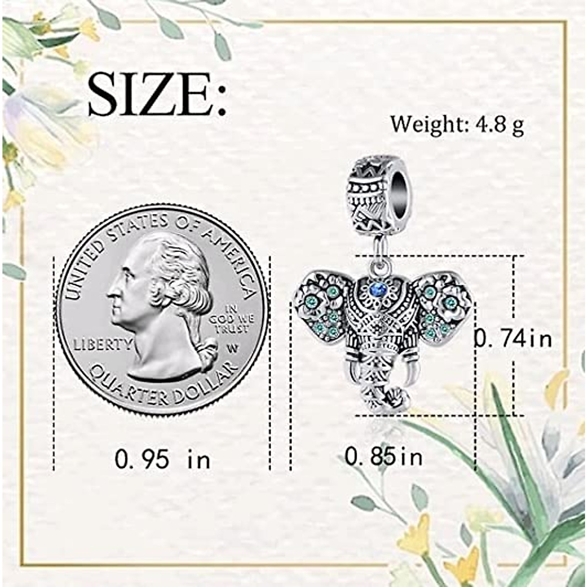 DWJSu Lucky Elephant Charms Good Luck Symbol Blue Crystal Dangle Animal Bead Charm fit Pandora Charm Bracelet & Necklace, DW-NEW075