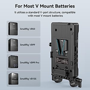 SmallRig V Mount Battery Adapter Plate with PD 65W USB-C Quick Charger, QC protocol USB-A, D-TAP, 8V & 12V DC Port, 15 mm Rod Clamp and Light Indicator, for Camera, Monitor, Transmitter, Phone - 3203B