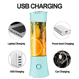 Portable Blender for Shakes and Smoothies,Travel to Go Blender with 4000mAh USB Rechargeable Battery, Crush Ice, Frozen,13 oz Six Blades Blender Bottle–Ideal for Traveling, Gym, Office(Blue)