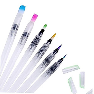 VILLCASE Water Brush Pen 9 Pcs Water Coloring Brush Pen Ink Pen Set Flat Pen Writing Brush Painting Pen Portable White Watercolor Brush Water Soluble Colored Pencils