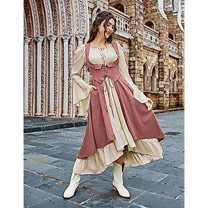 Scarlet Darkness Renaissance Dress Women Costume Medieval Pirate Peasant Underbust Dress Dusty Rose L