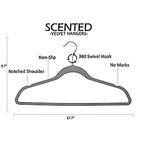 HangAroma Non-Slip Scented Velvet Hangers - Heavy Duty Clothes Hanger - Ultra Thin Space Saving 360 Degree Swivel Hook - Ideal for Coats, Jackets, Pants, & Dress - French Lavender - 6 Pack
