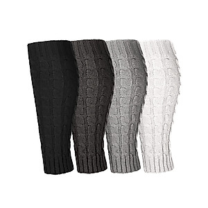 4 Pairs Leg Warmers for Women Girls Winter Long Leg Warmers Cable Knitted Crochet Boot Socks (White, Gray, Light Gray, Black)