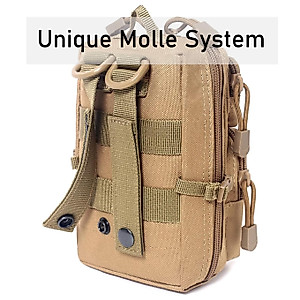 Tactical Molle Pouch Compact EDC Tool Pouch Bag Mini Utility Pouch with US Flag Patch, Shoulder Strap & Two D-Rings (Tan)