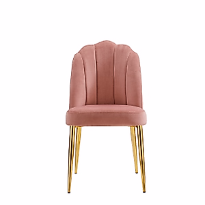 Iconic Home Chelsea Dining Side Chair Vertical Channel Quilted Velvet Upholstered Crown Top Back and Seat Solid Gold Tone Metal Legs (Set of 2) Modern Contemporary, Blush