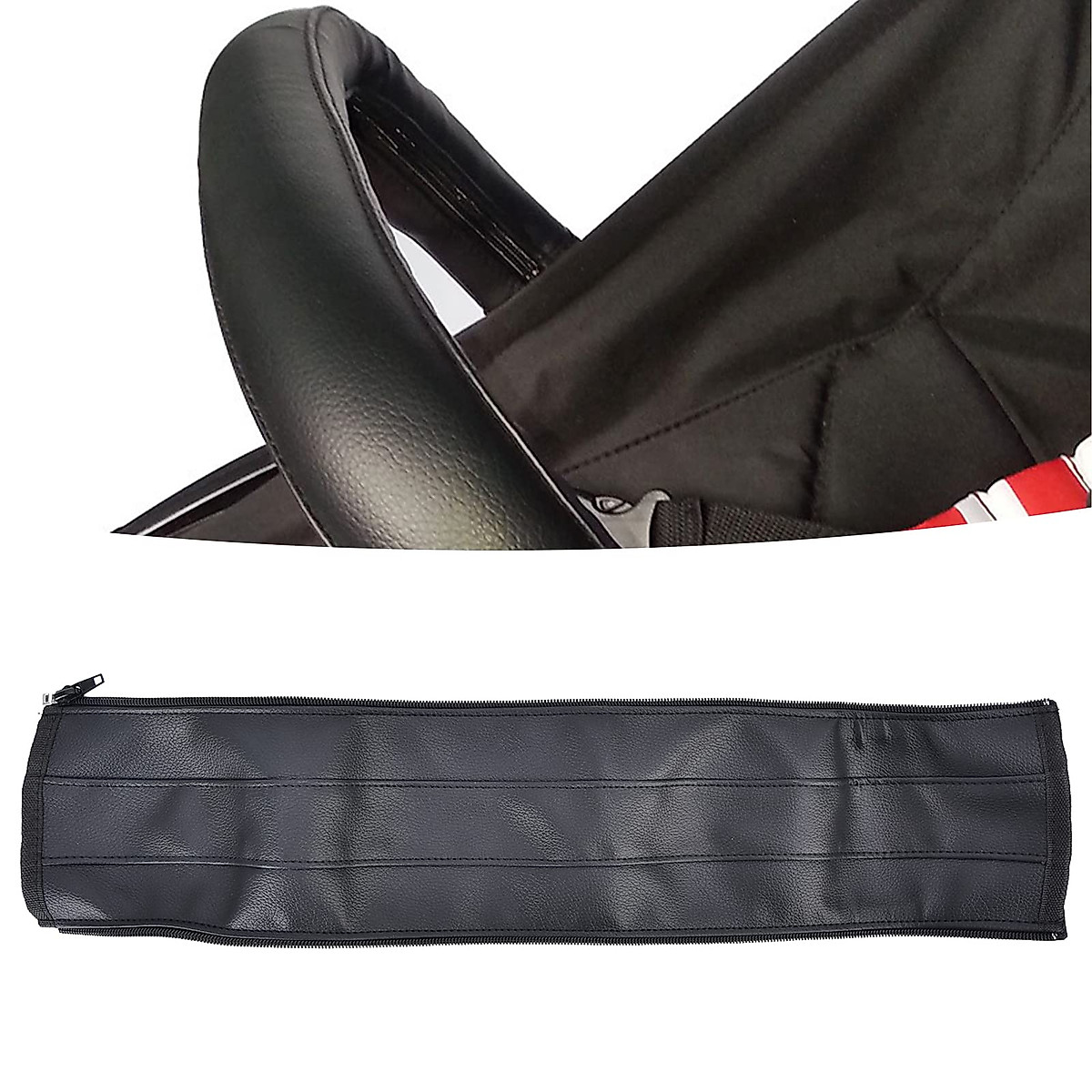 Fdit PU Baby Stroller Handle Cover Armrest Protector for Baby Carriage, Removable Zipper Protector Sleeve for Baby Stroller (Black)