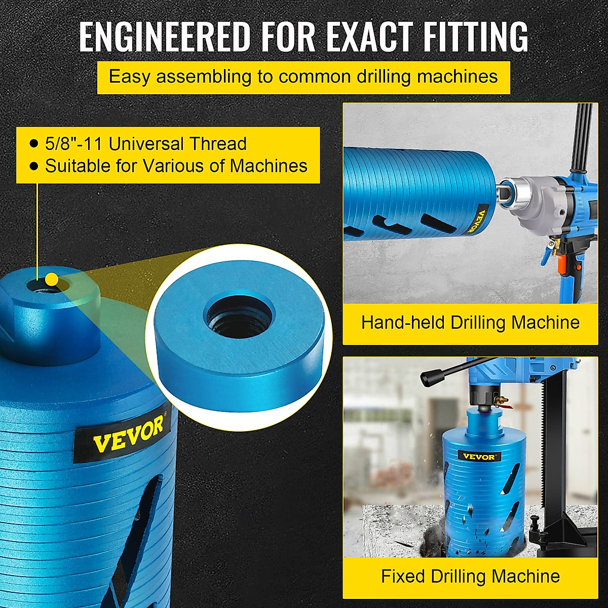 VEVOR Dry Core Drill Bit, 4.25"/108 mm Diameter 5/8"-11 Shank Arbor with a Pilot Bit & 4.5" Blade, 9.5"/241.3mm Depth Diamond Coring Bore Tool, Masonry Hole Saw Bits for Hard Concrete Brick and Block