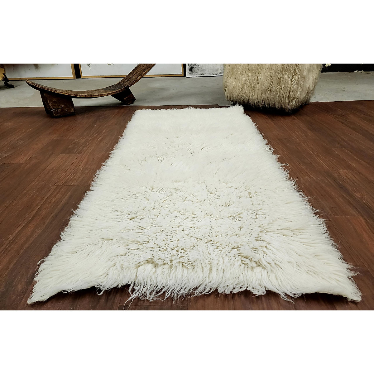 Stylish 2x5 Flokati Rug - Runner | Soft and Fluffy 3” Pile | Premium 2000gsm Weight |100% Wool | Authentic Greek flokati | Off White Wool Rug | Great Gift Idea., NAT2k