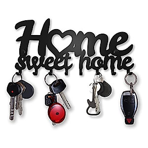 SirHoldeer Key Rack for Wall, Black Key Holder for Wall Decorative, Metal Wall Decor for Office, Hallway, Entryway, Key Hooks Hanging Keys, Small Key Hanger for Wall, Farmhouse Home Sweet Home Sign