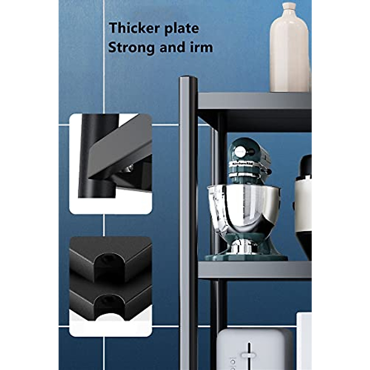 Multipurpose 5-Tier Storage Shelf Display Rack for Kitchen - Black, Adjustable, Stainless Steel, 160x70x40CM