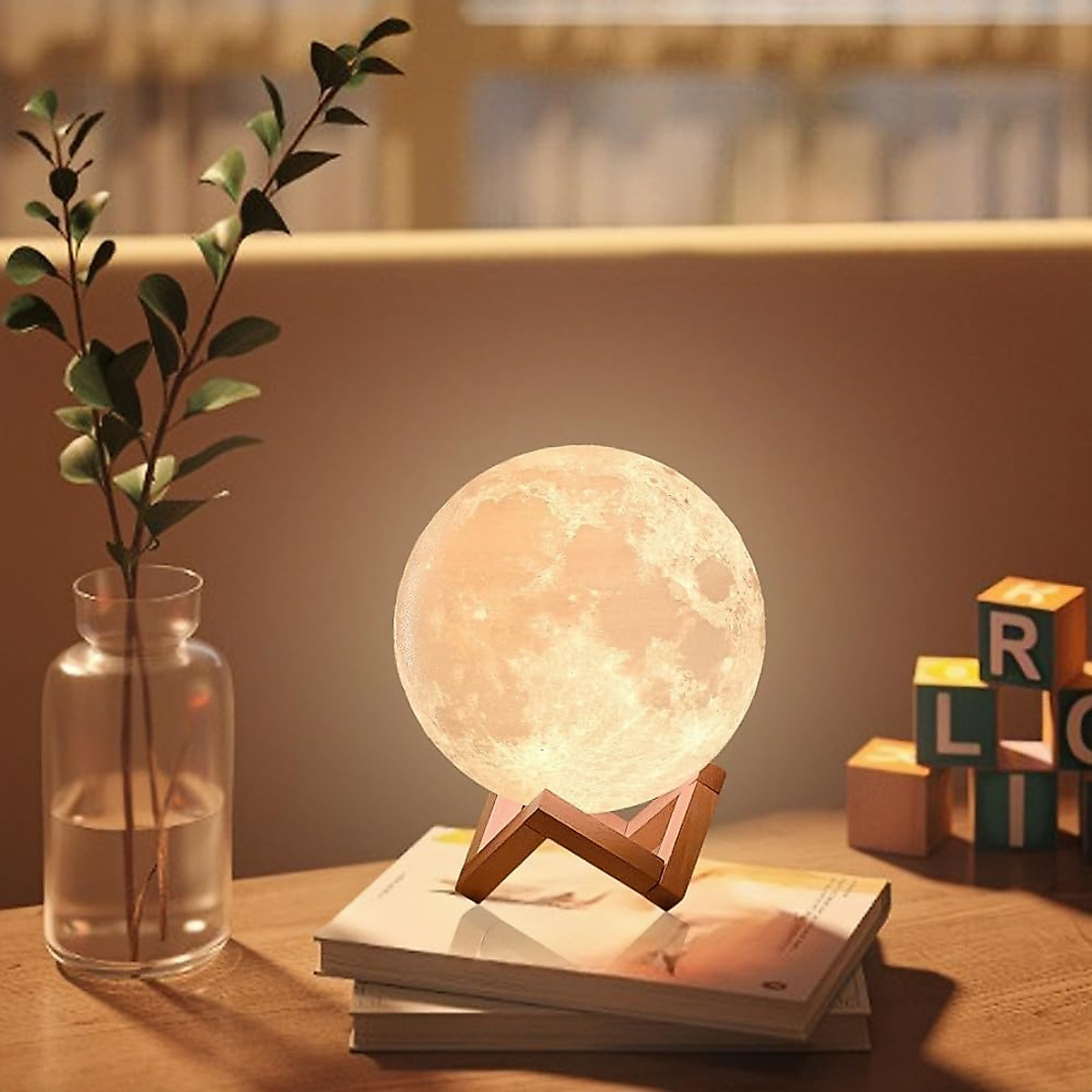 AED Birthday Gifts for Women Gifts for Teenage Girls Boys Girlfriend Anniversary, Moon Lamp 2023 Upgrade with Timer, 3D Printing 16 Colors Wooden Stand & Remote/Touch Control 4.8 inch (Small)